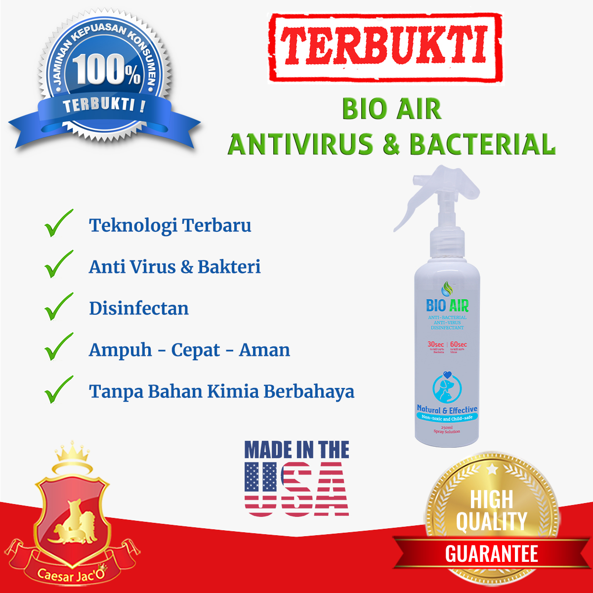 Jual Disinfektan Anti Virus / Bakteri Spray Cair Bio Air | Caesar Jac’O